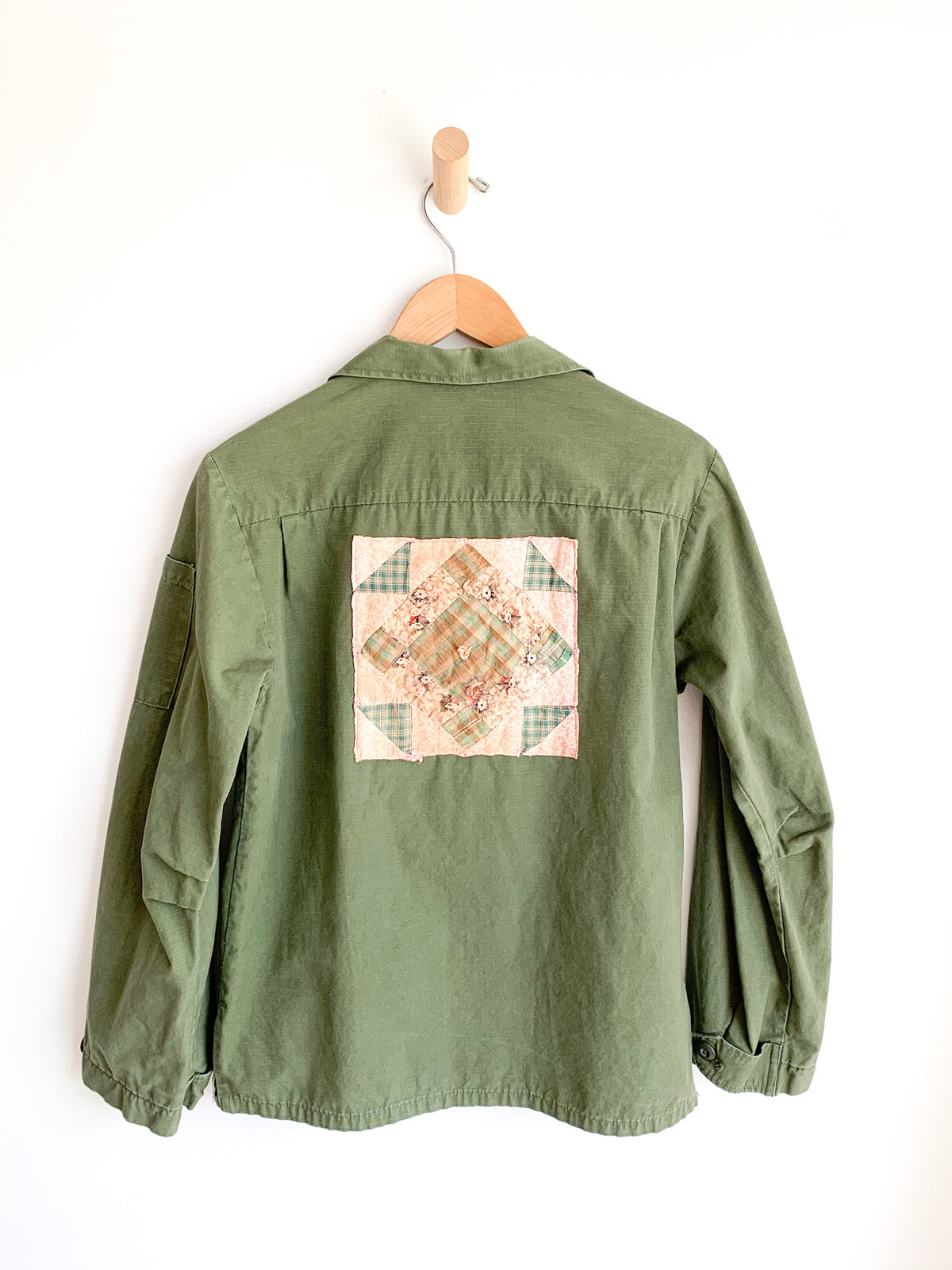 Upcycled Army Jacket With Calico Squares – Carny Couture